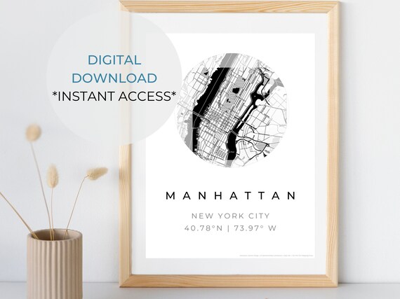 Manhattan City Map Digital Circular Map NYC Neighborhood - Etsy