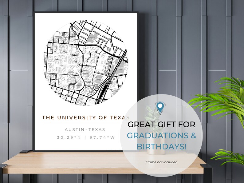 UT Austin Map Circle Campus Map Texas Wall Art College Map - Etsy
