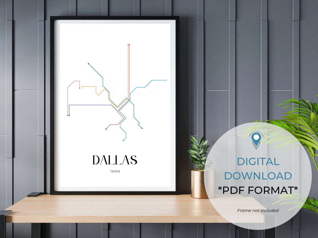 Dallas Transit Wall Art, DART Map, Dallas Train Map, 100% Hand-drawn ...