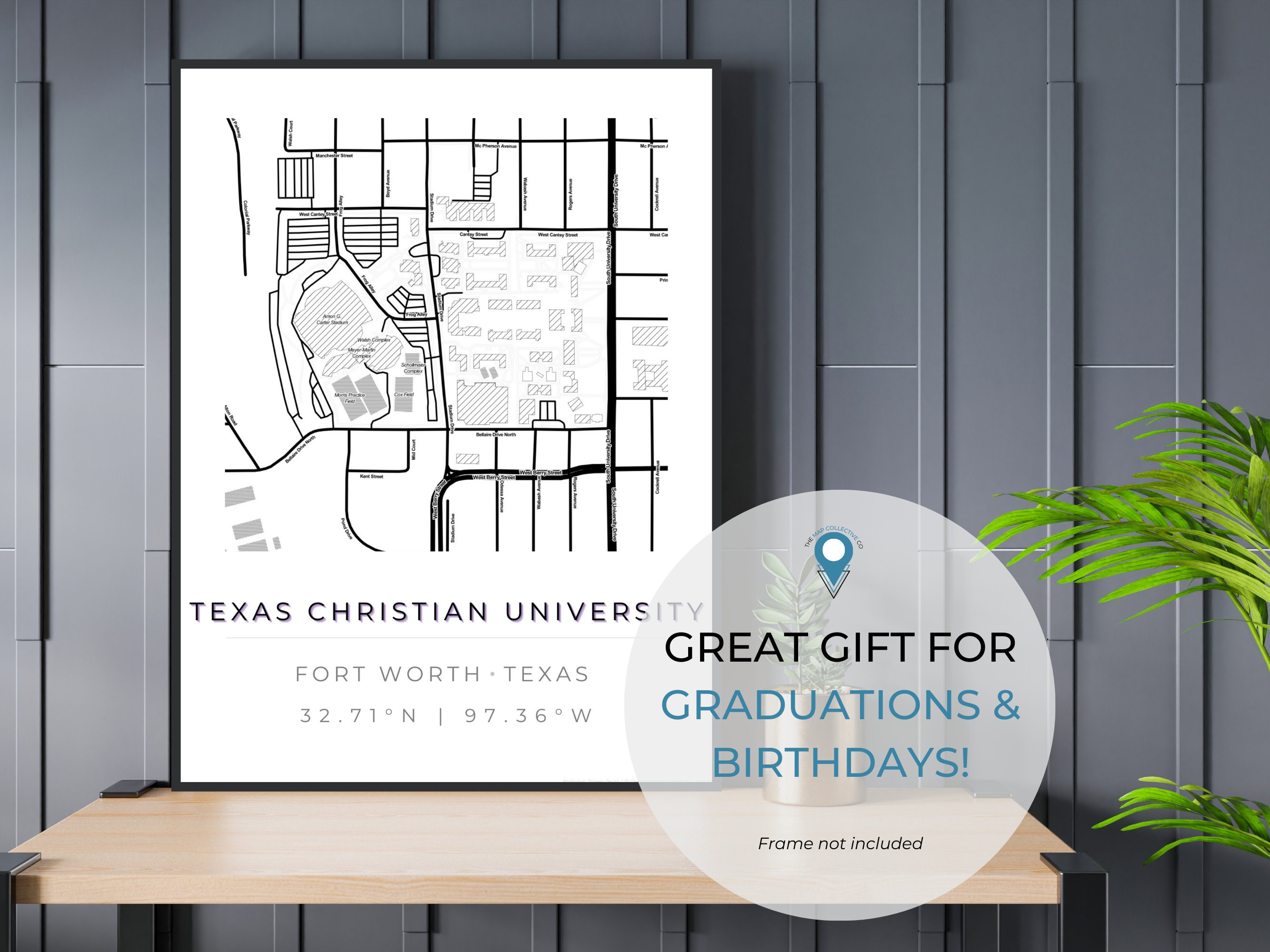 TCU Map, Texas Christian Campus Map, Texas Wall Art, College Map Gifts ...