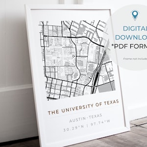 UT Austin Map, Square Campus Map, Texas Wall Art, College Map Gifts for ...