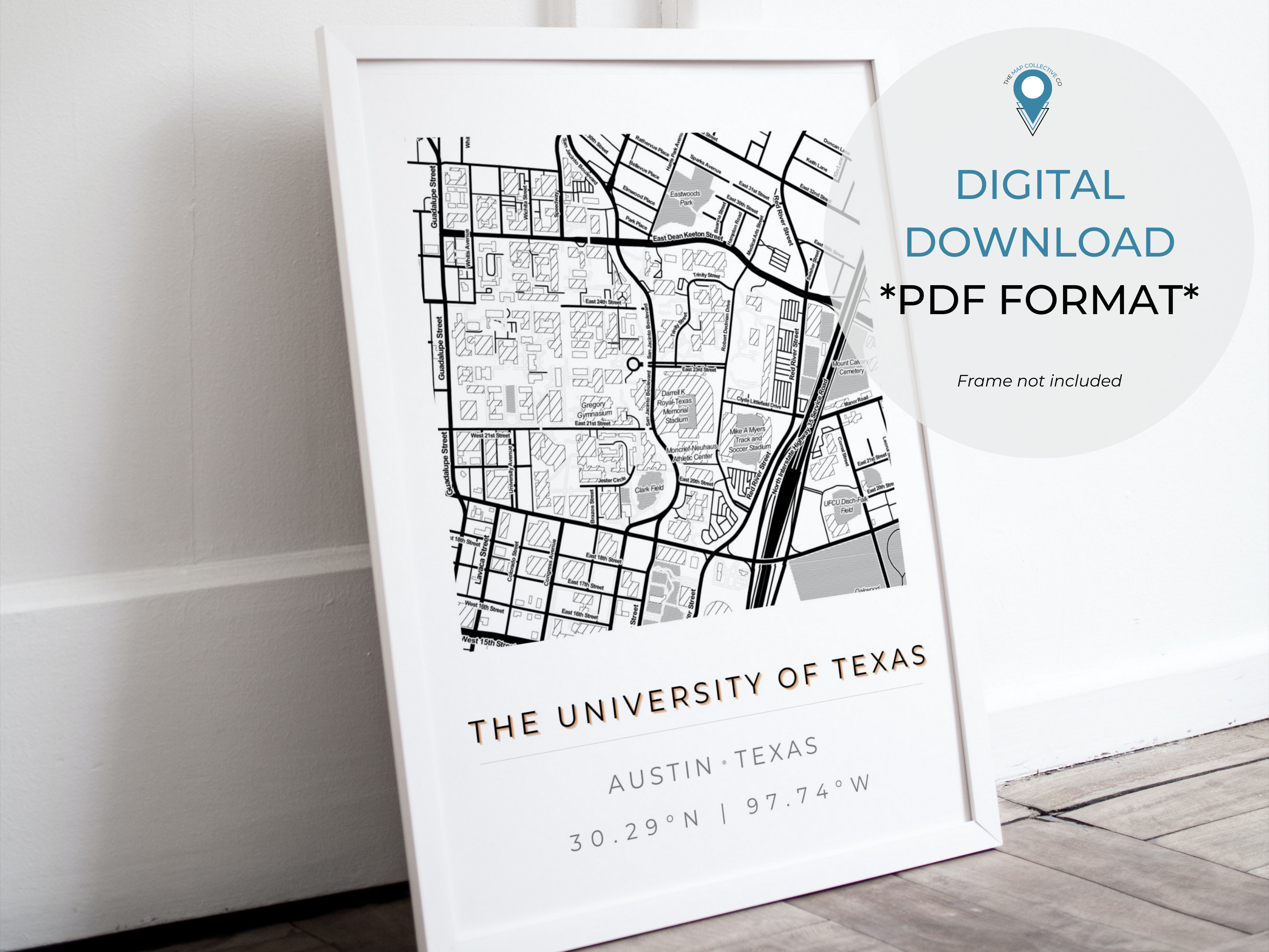 UT Austin Map, Square Campus Map, Texas Wall Art, College Map Gifts for ...