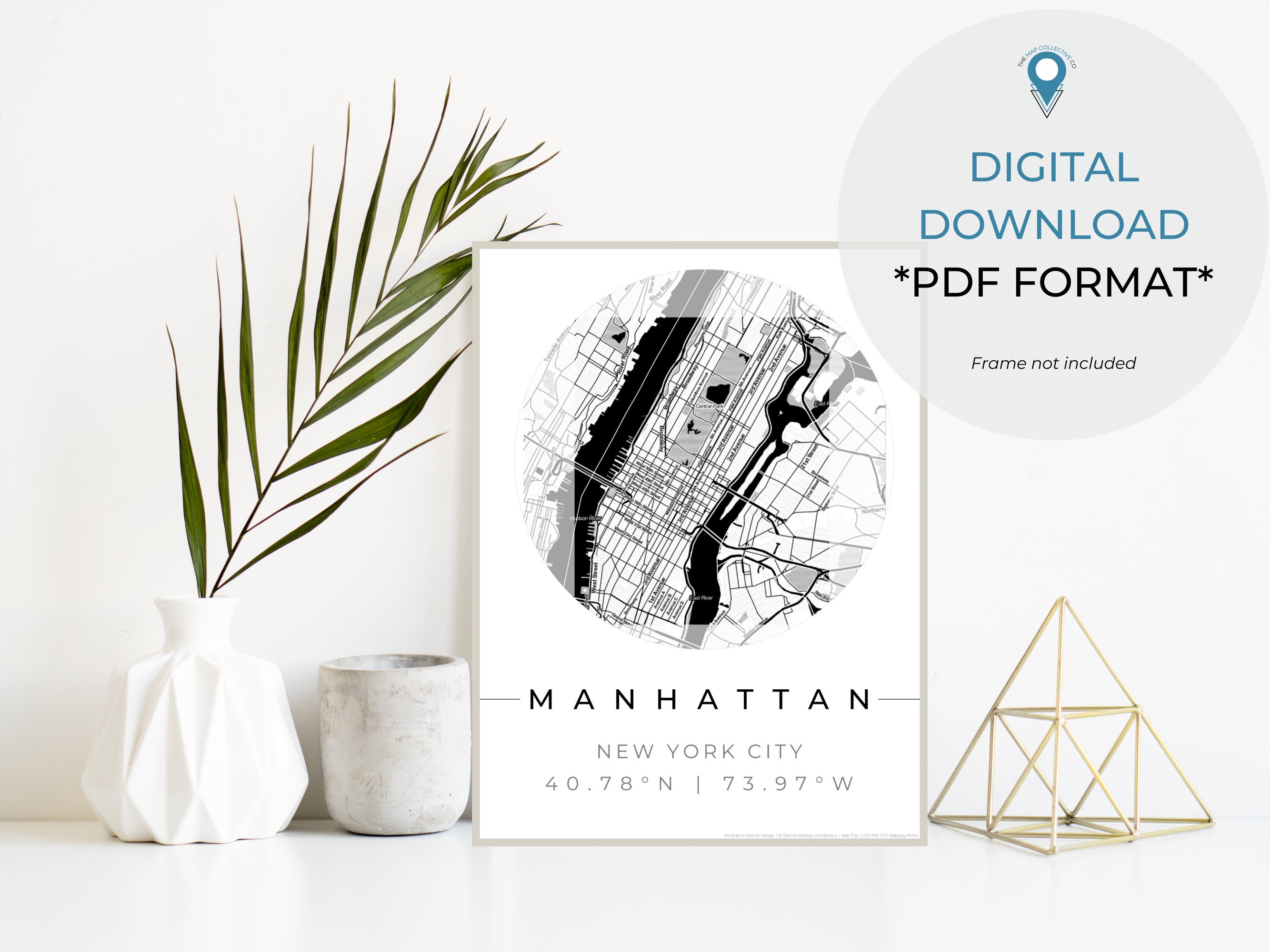 Manhattan City Map Digital Circular Map NYC Neighborhood Map NYC Gifts ...
