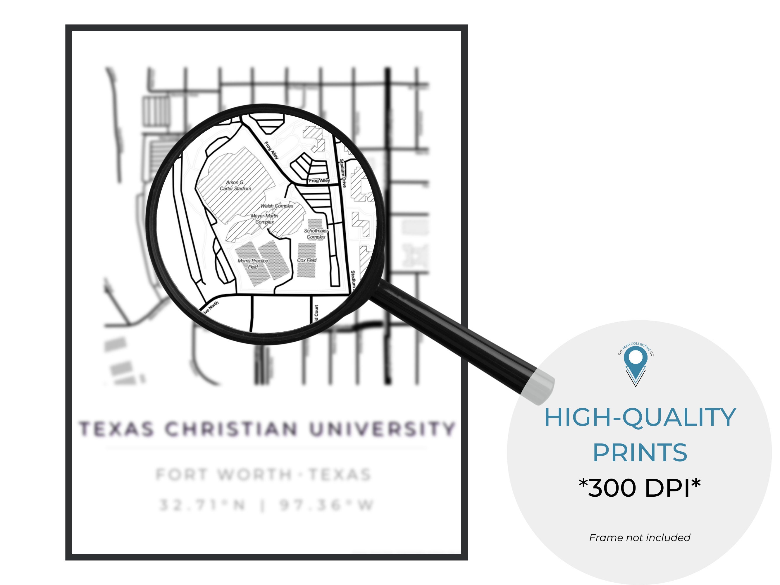 TCU Map, Texas Christian Campus Map, Texas Wall Art, College Map Gifts ...