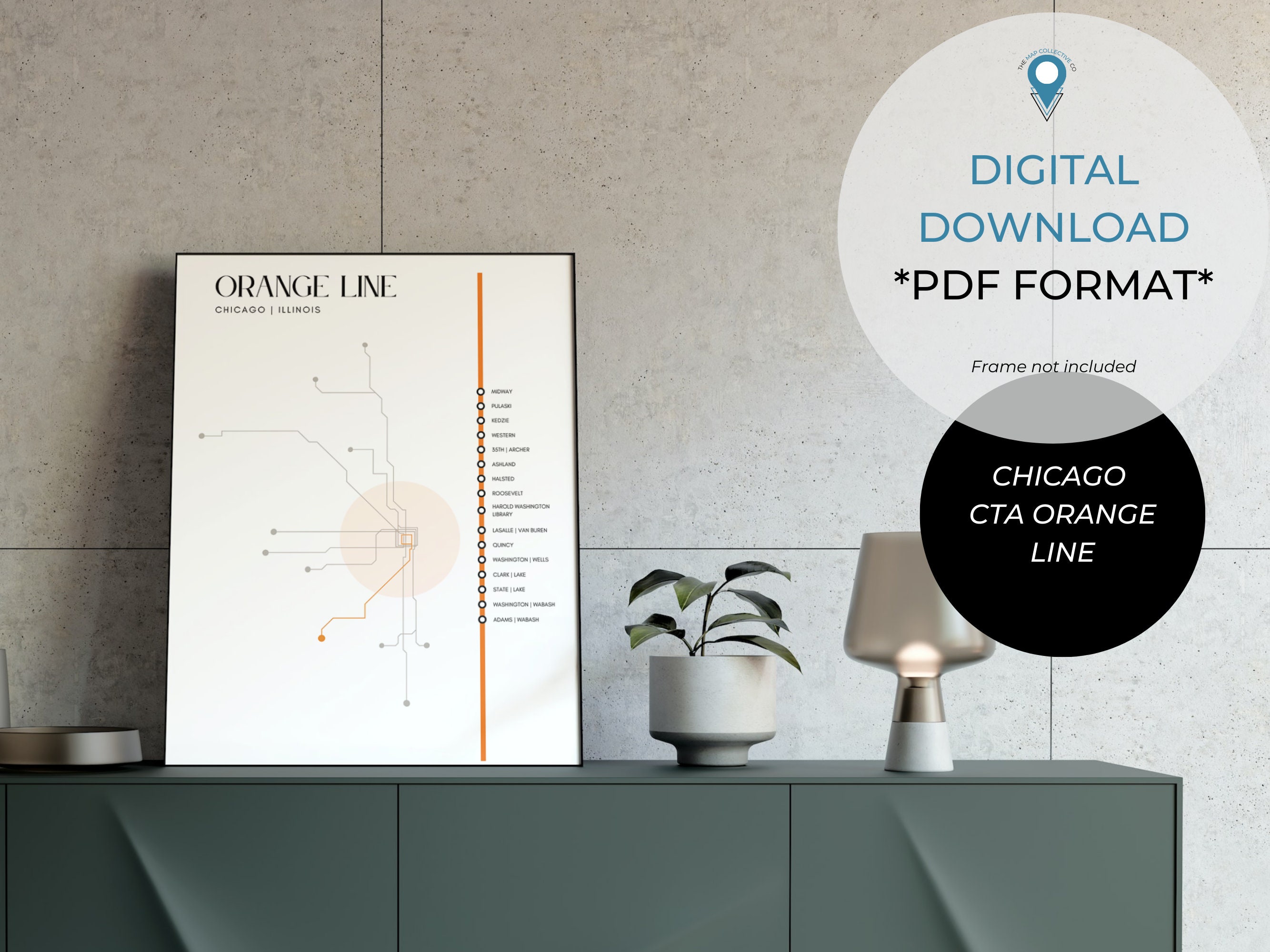 Chicago CTA Orange Line Art Print, Chicago Transit Art Poster, Chicago ...