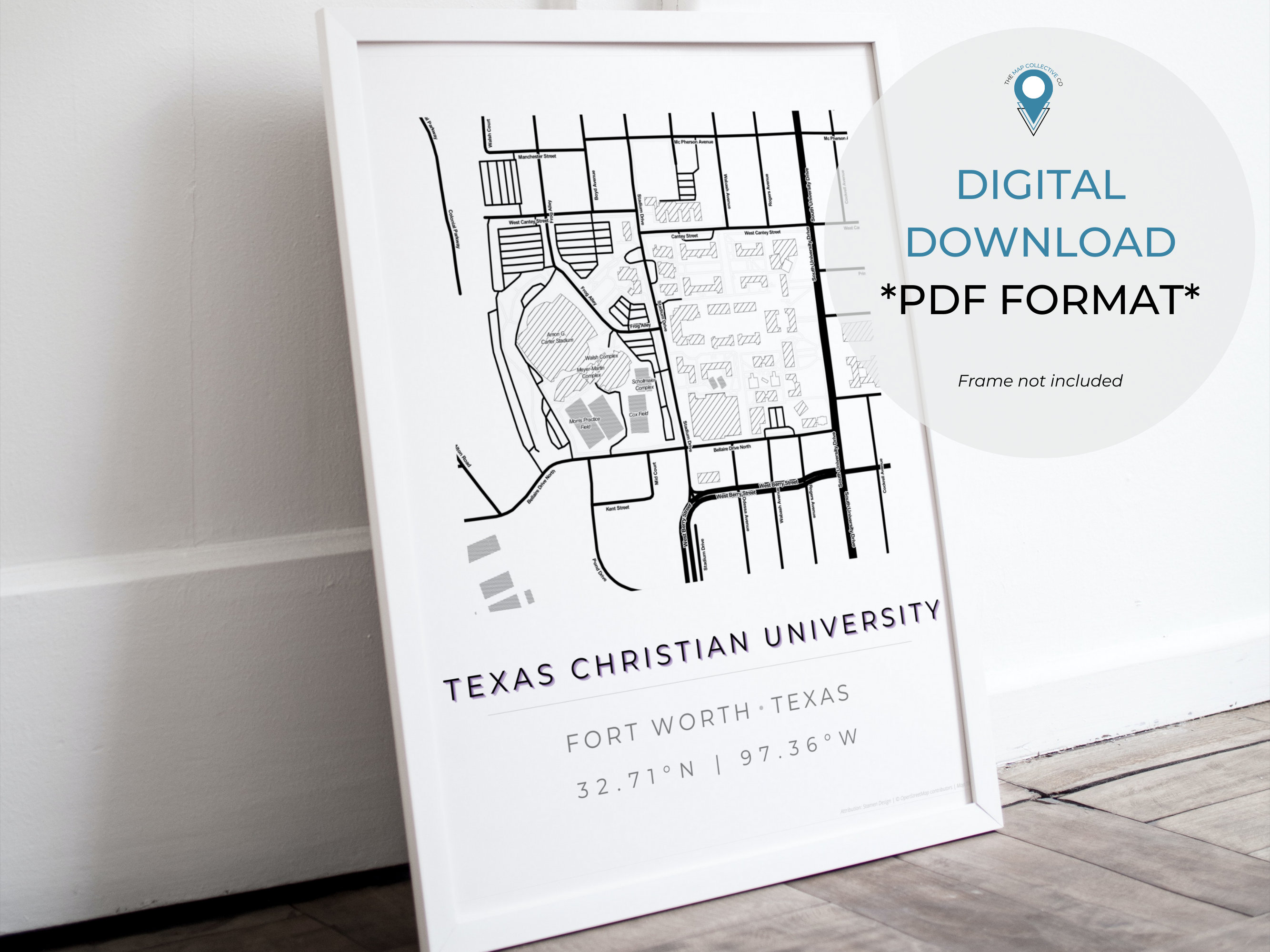 TCU Map, Texas Christian Campus Map, Texas Wall Art, College Map Gifts ...