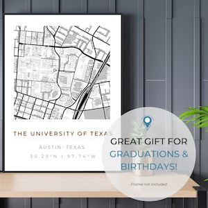 UT Austin Map, Square Campus Map, Texas Wall Art, College Map Gifts for ...