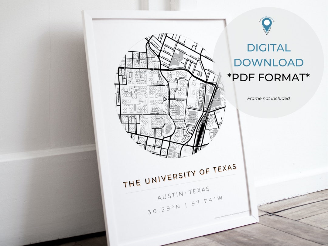 UT Austin Map, Circle Campus Map, Texas Wall Art, College Map Gifts for ...