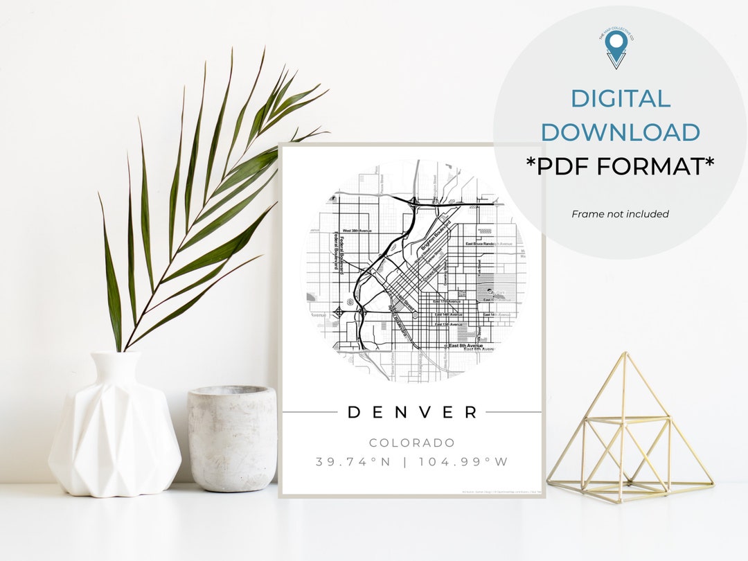 Denver City Map Digital Circular Map Denver Neighborhood Map Denver ...
