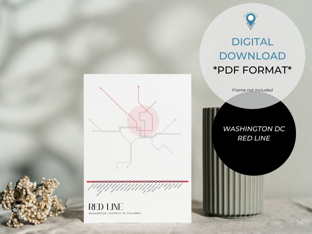 DC Transit Art Poster, Red Line Washington Dc Subway Map Wall Art ...