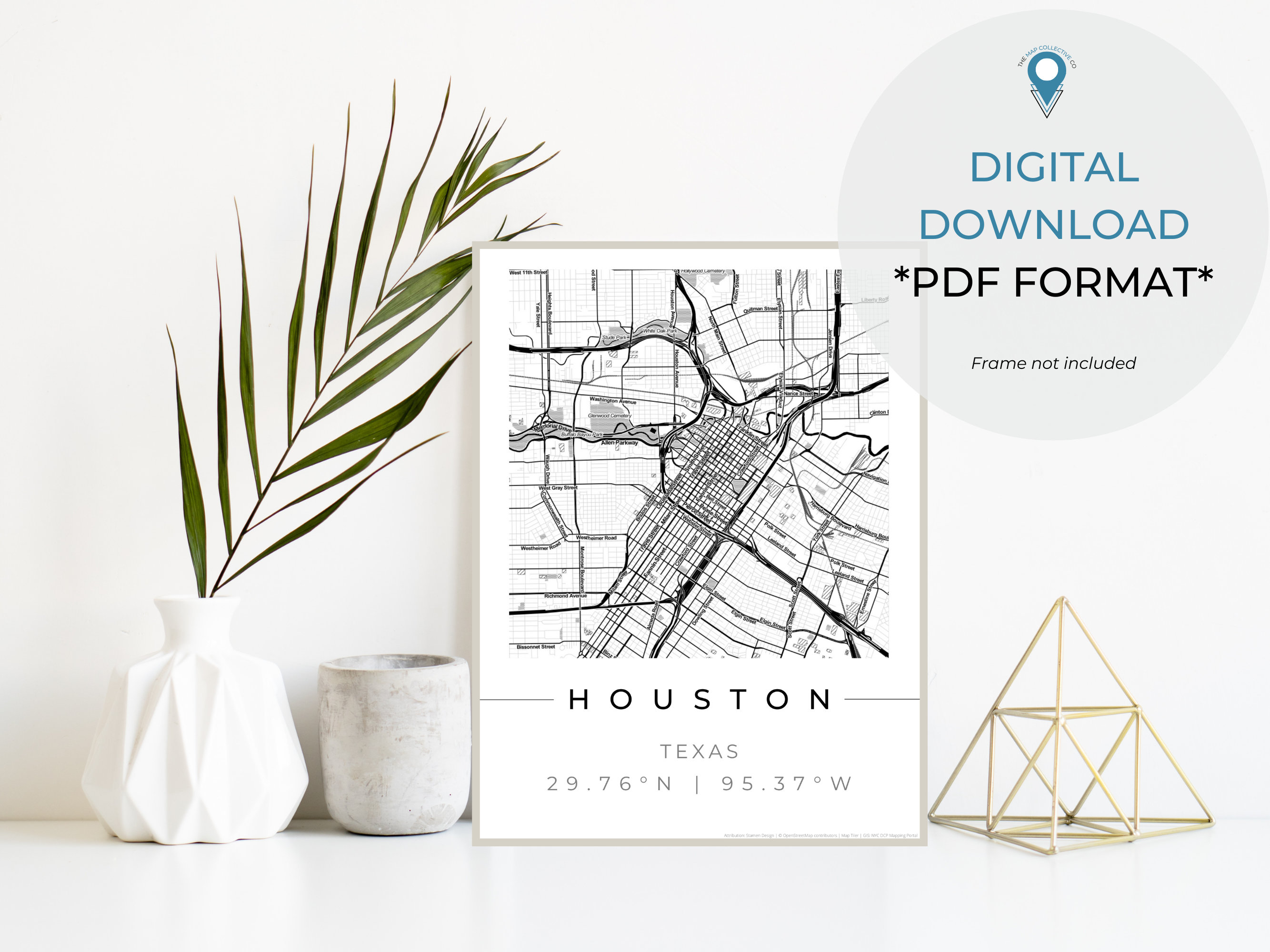 Houston City Map Digital Square Map Houston Neighborhood Map Houston ...