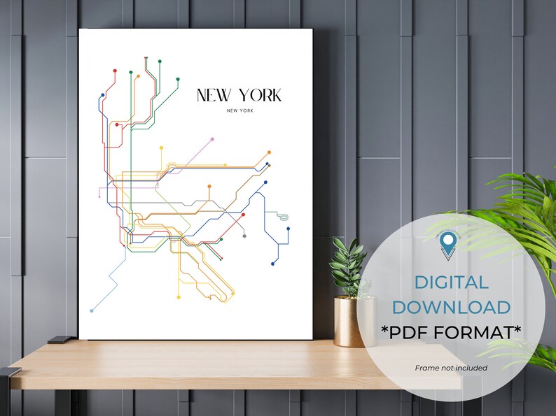 DIGITAL NYC Transit Art Poster, New York City Subway Map Wall Art, New ...