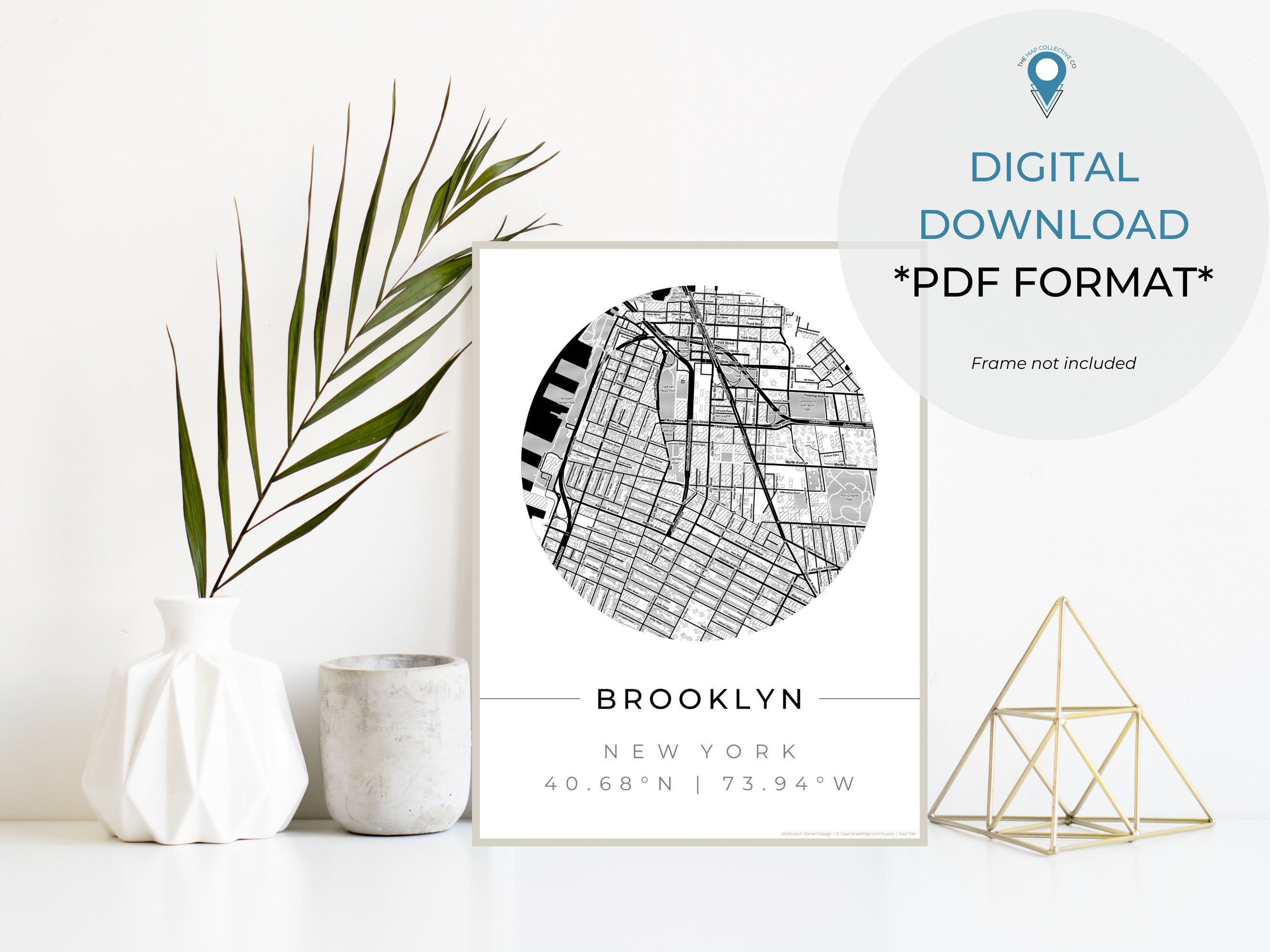 Brooklyn City Map Digital Circular Map NYC Neighborhood Map NYC Gifts ...