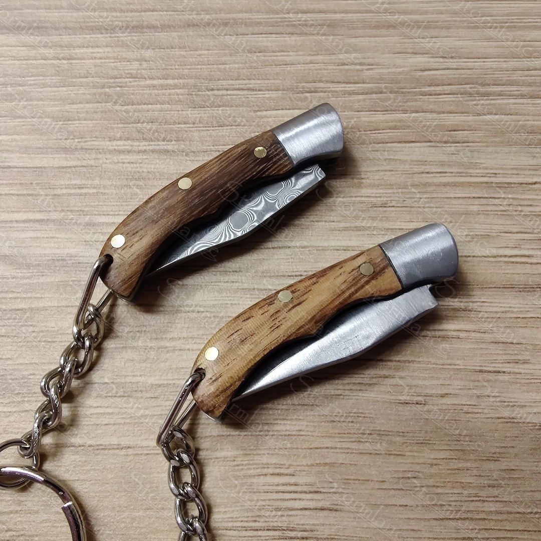 Engraved Mini Keychain Etched Damascus Knife, Miniature Key Chain, Tiny ...