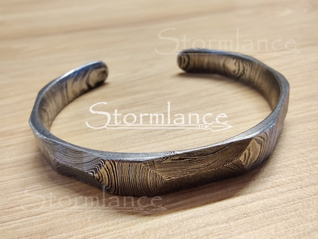 Hammered Damascus Bracelet, Hand Forged Damascus Steel, Handmade ...
