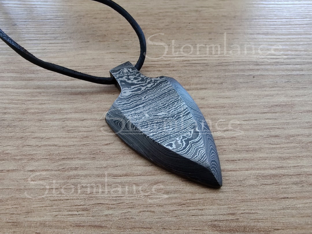 Damascus Arrowhead Pendant, Gungnir Spear Forged Pendant, Damascus ...