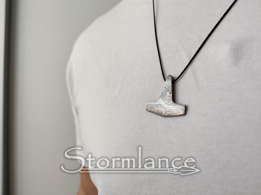 Hand Forged Damascus Mjolnir Pendant, Thor's Hammer Forged Pendant ...
