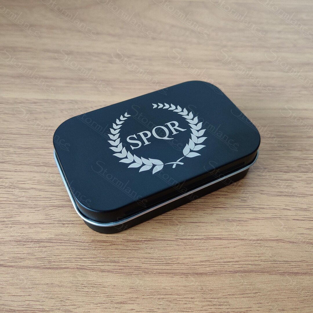 SPQR Engraved Rectangle Tin Box, Personalized Black Aluminum Can ...