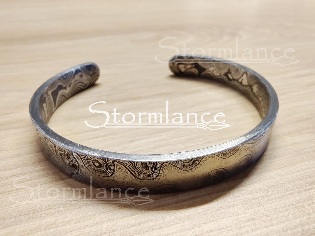 Damascus Bracelet, Hand Forged Damascus Steel, Men's Cuff, Rustic ...