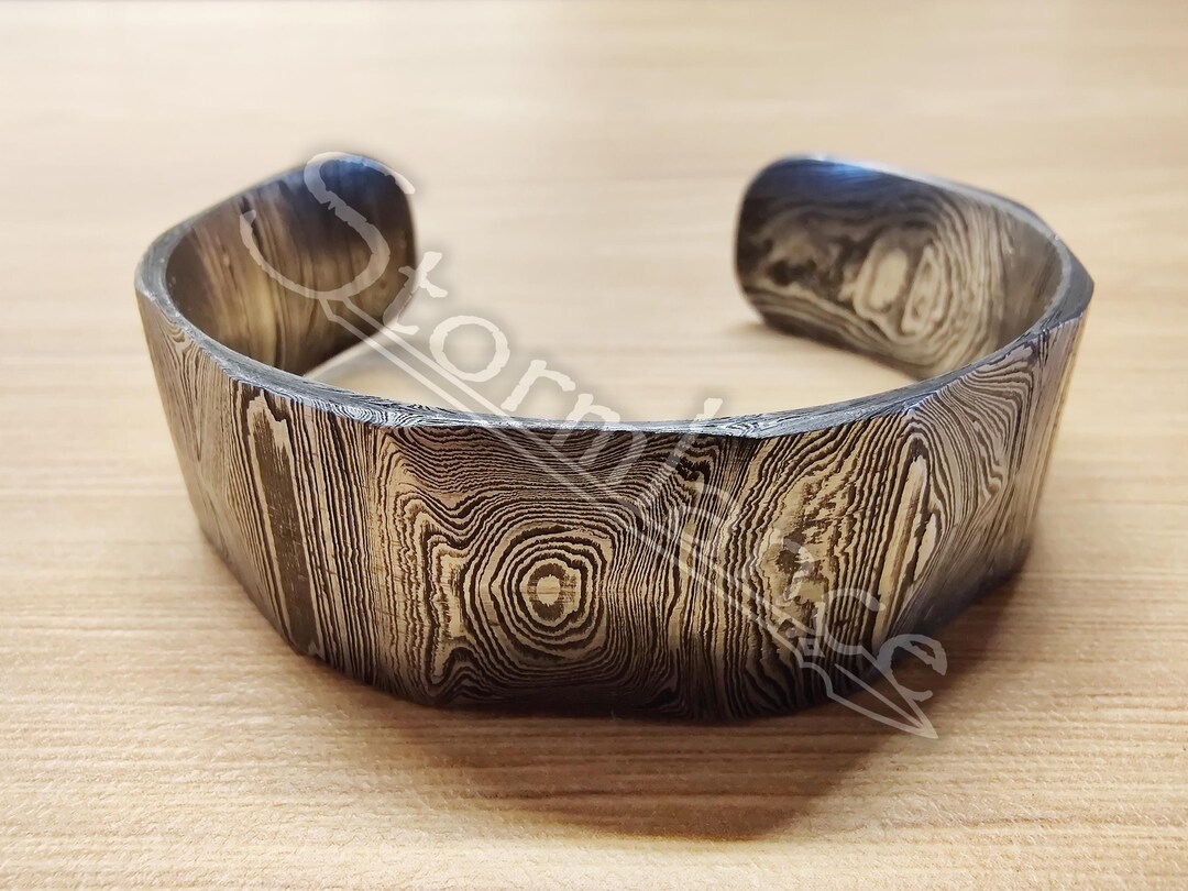 Thick Hammered Damascus Bracelet, Hand Forged Damascus Steel, Handmade ...