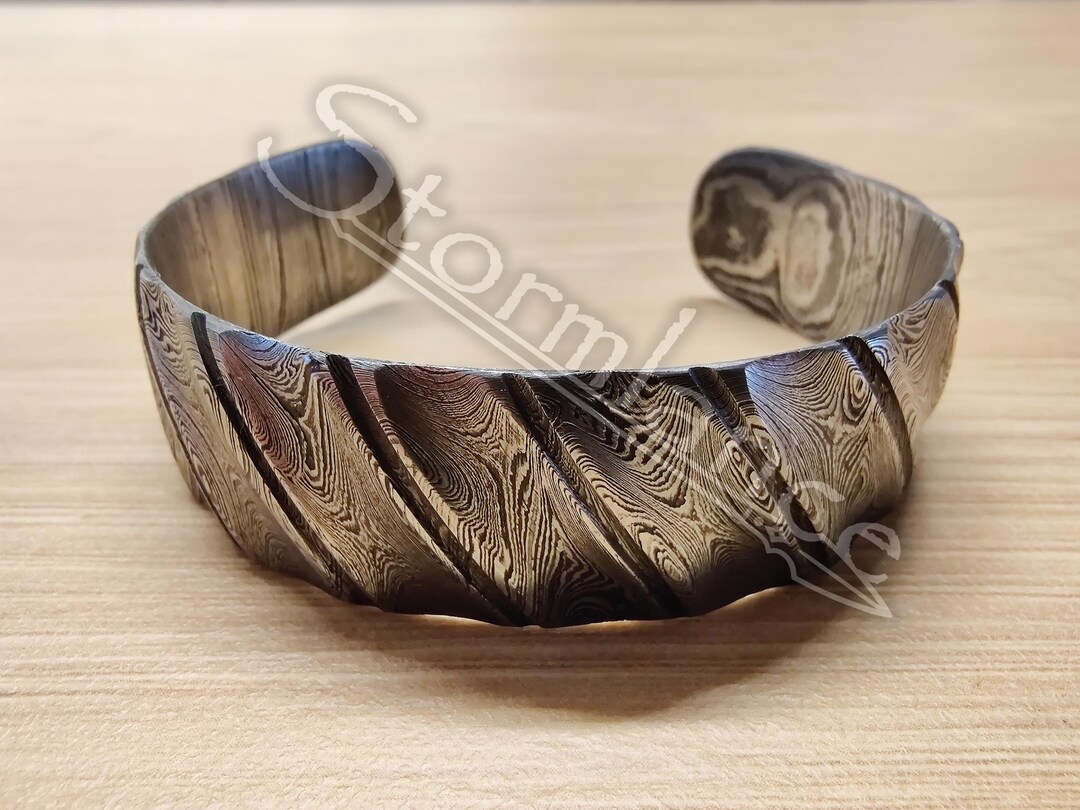 Thick Damascus Bracelet, Hand Forged, Damascus Steel, Handmade Bracelet ...