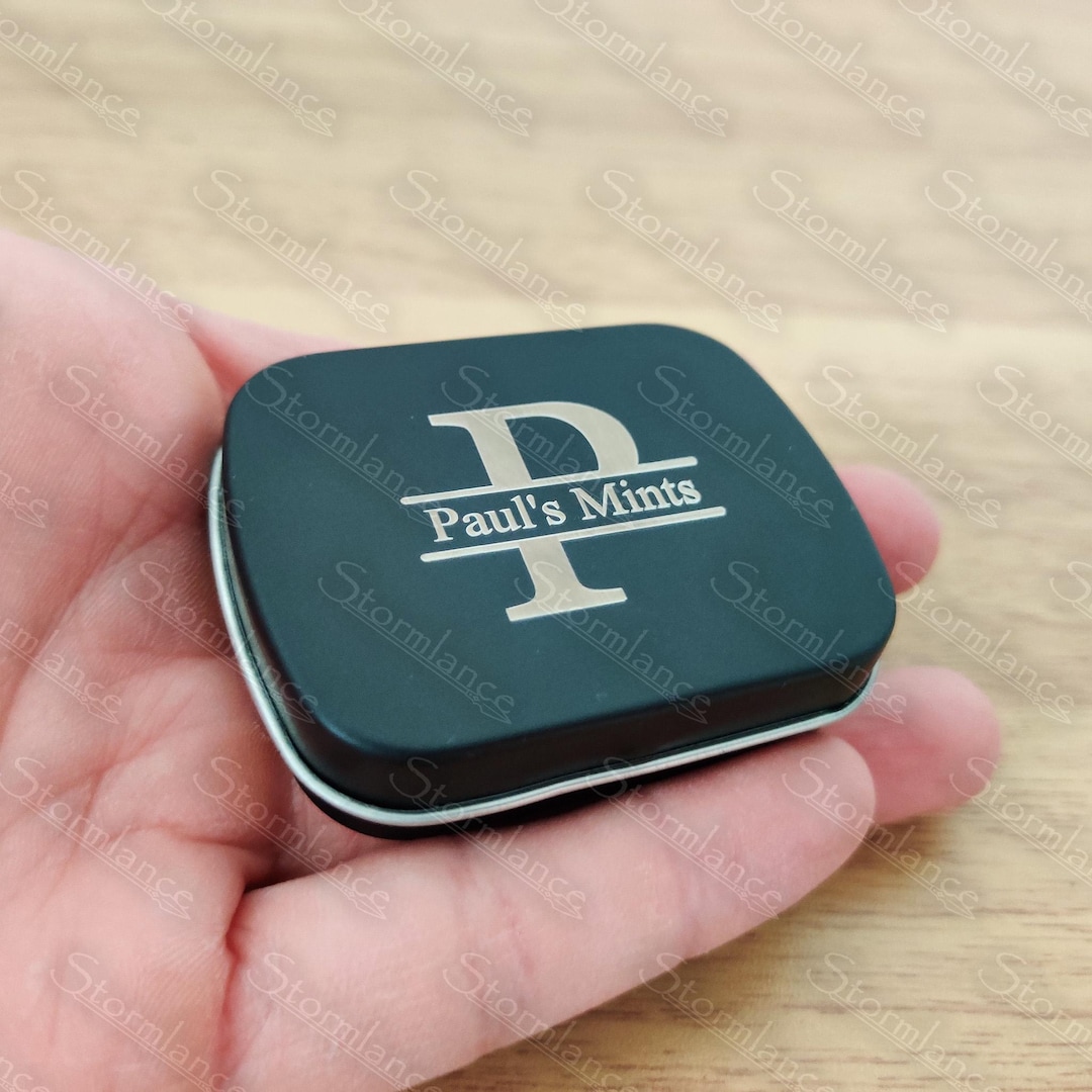 Small Engraved Rectangle Tin Box, Tiny Personalized Black Aluminum Can ...