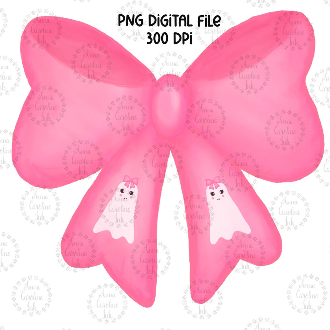 Ghost Bow PNG Watercolor Ghost Digital File Watercolor Pink Coquette Bow Sublimation Design ...