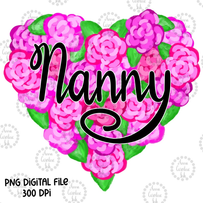 Nanny PNG Floral Hydrangea Heart for Sublimation|nanny Hand Drawn ...