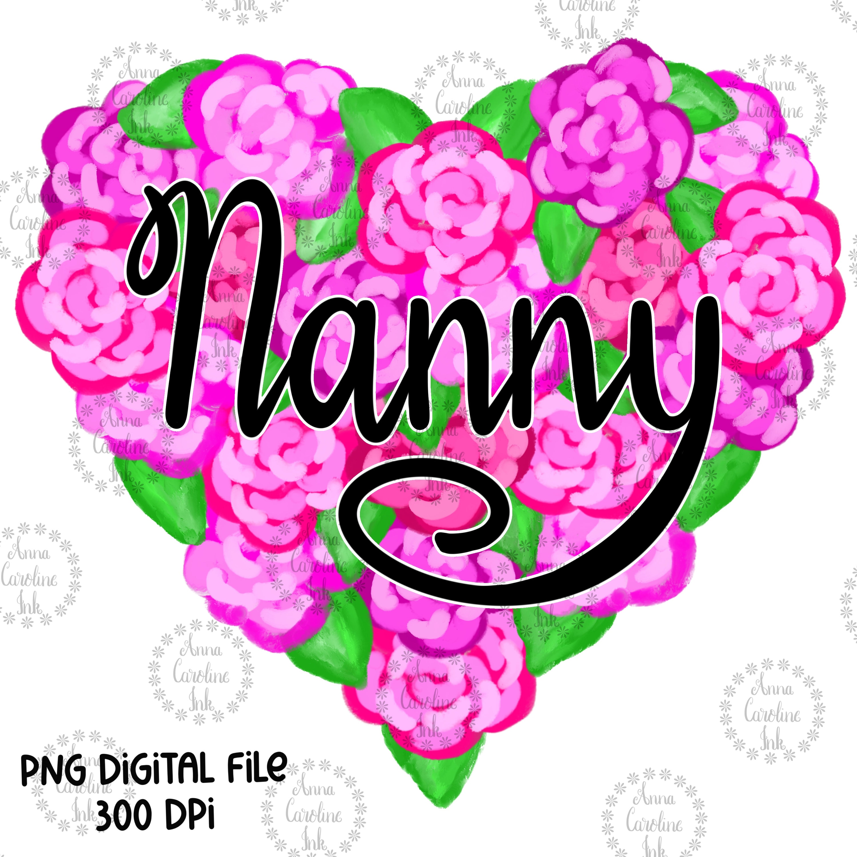 Nanny PNG Floral Hydrangea Heart for Sublimation|nanny Hand Drawn ...