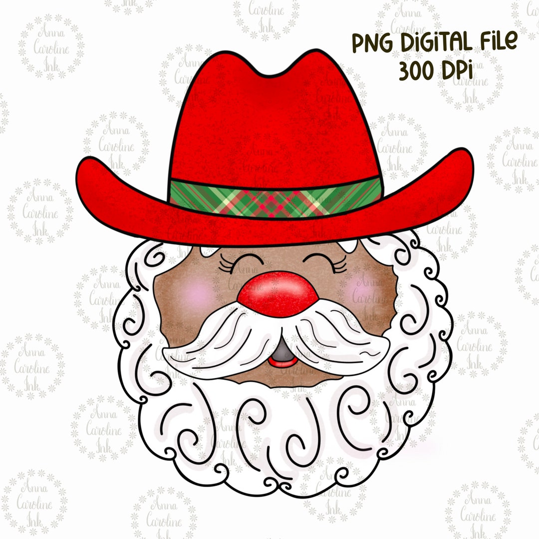 Santa Clause PNG Hand Drawn Dark Skin Santa Wearing Cowboy Hat Digital ...