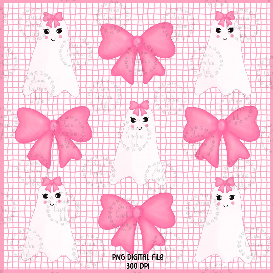 Ghosts and Bows PNG Watercolor Ghost Digital File Pink Coquette Bow ...