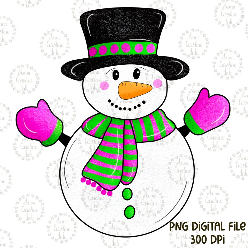 Christmas Snowman Png|snowman With Pink and Green Accessories Hand ...