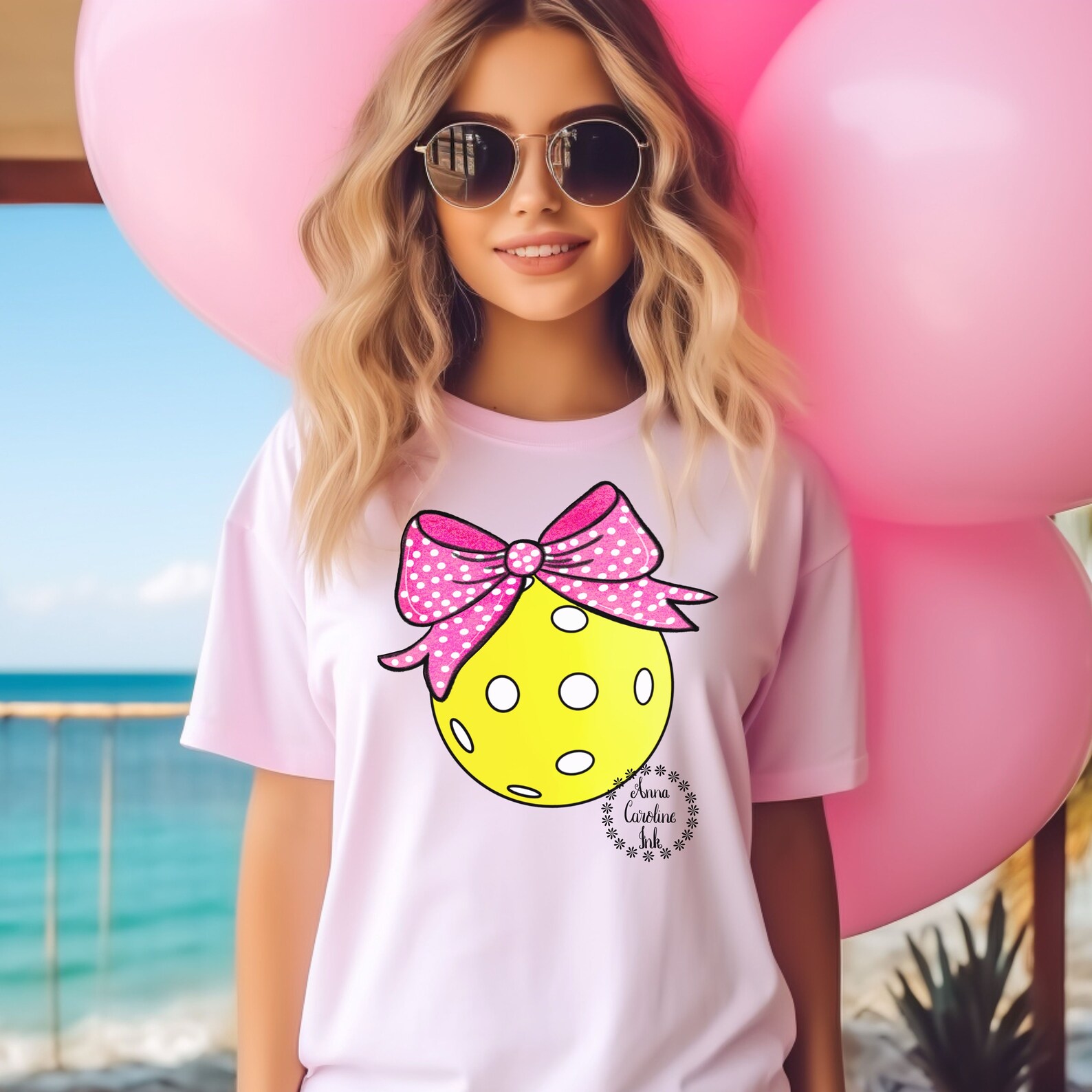 Pickleball Bow PNG Pink Poke a Dot Bow Pickleball Digital Download ...