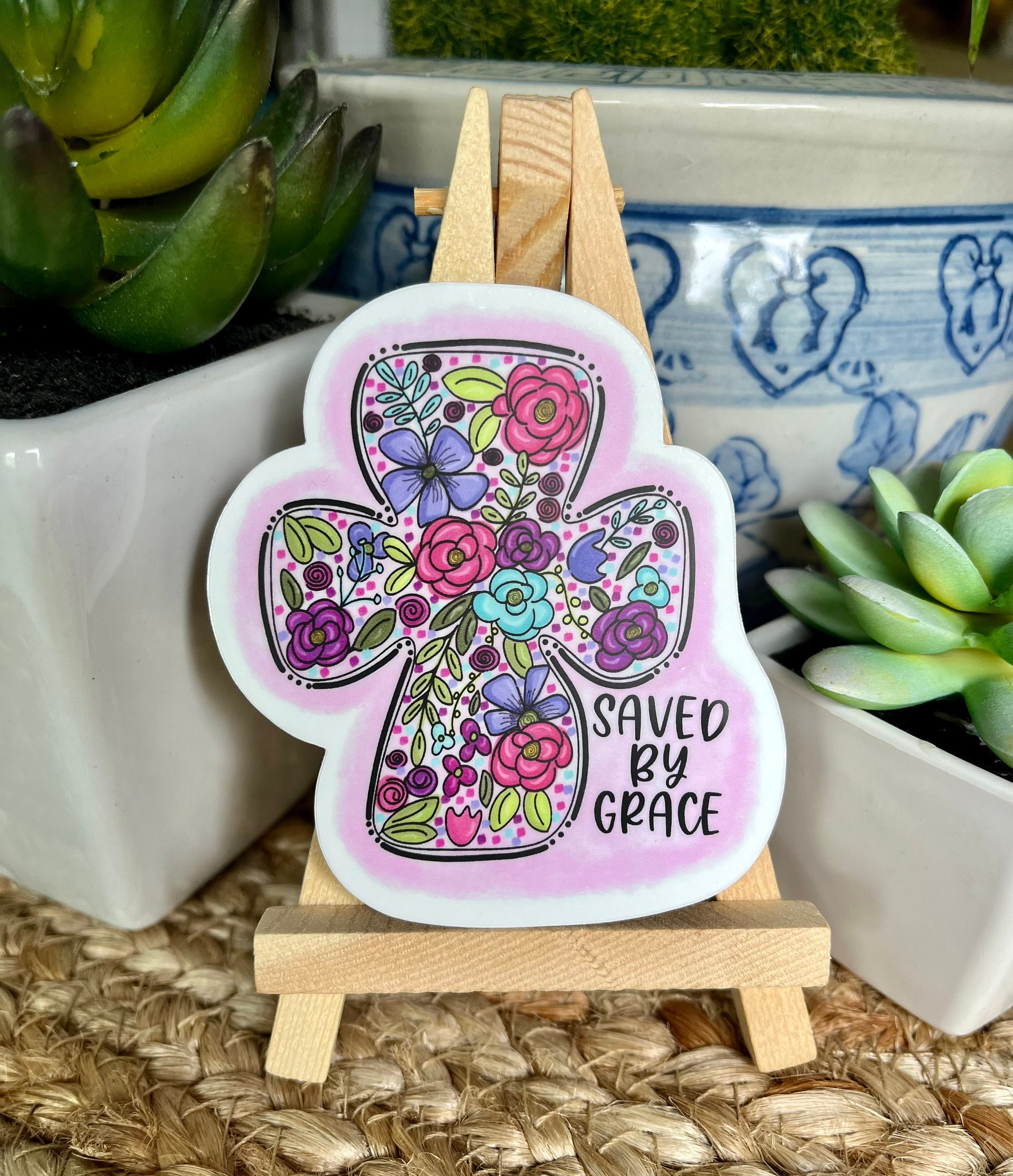 Saved by Grace Vinyl Waterproof Sticker for Christian Friend Gift for ...