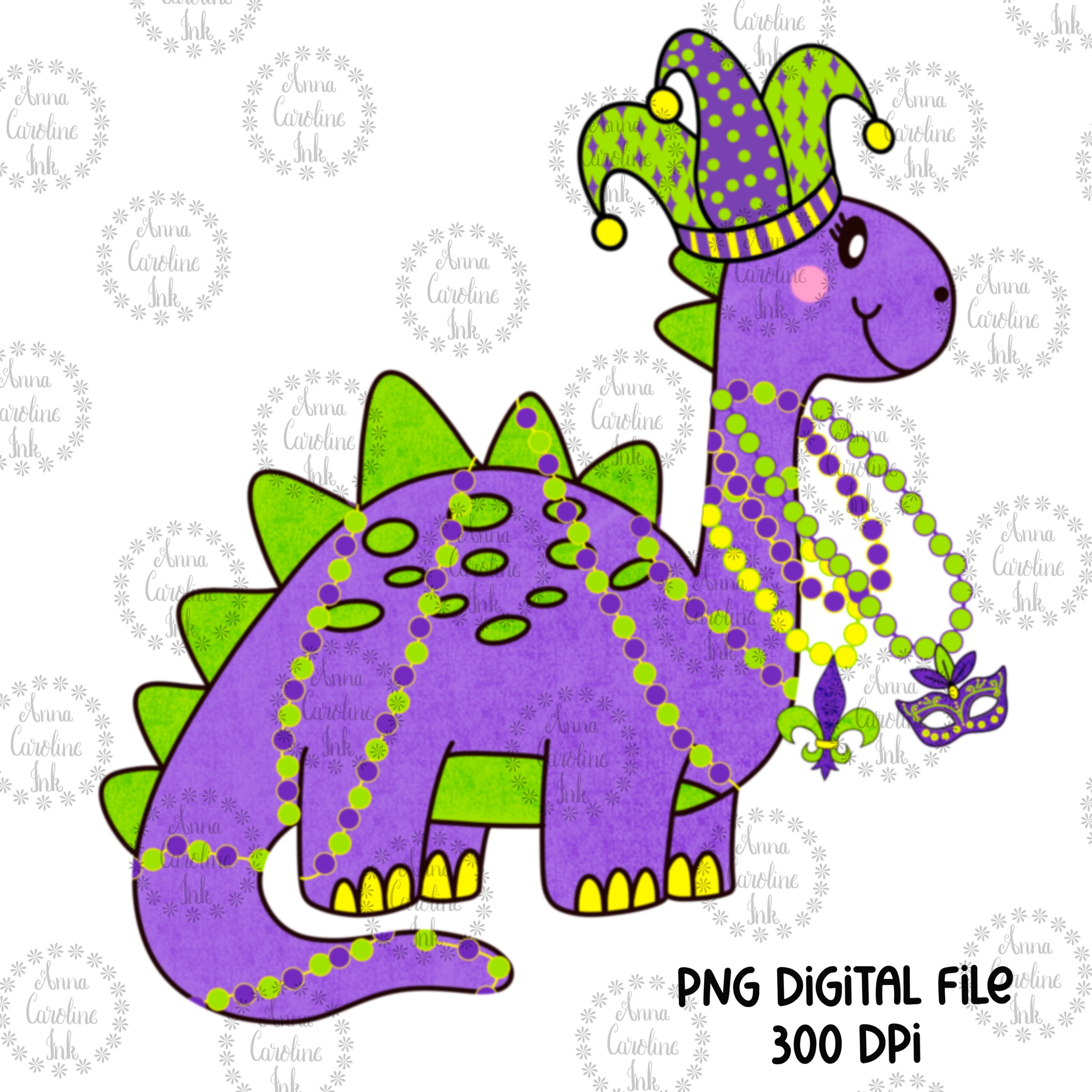 Mardi Gras Dinosaur PNG Hand Drawn Digital Download Sublimation Heat ...