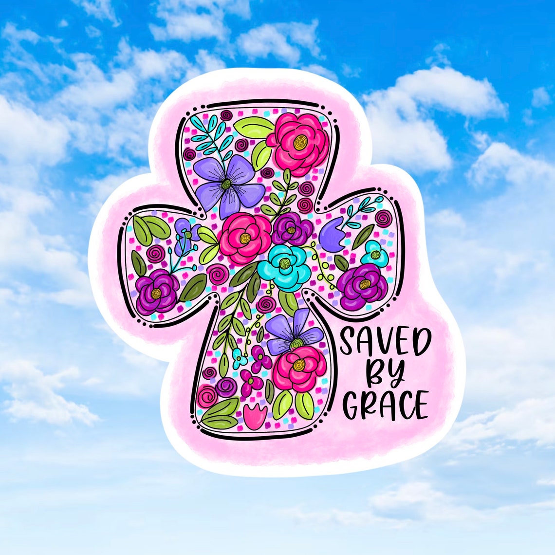 Saved by Grace Vinyl Waterproof Sticker for Christian Friend Gift for ...
