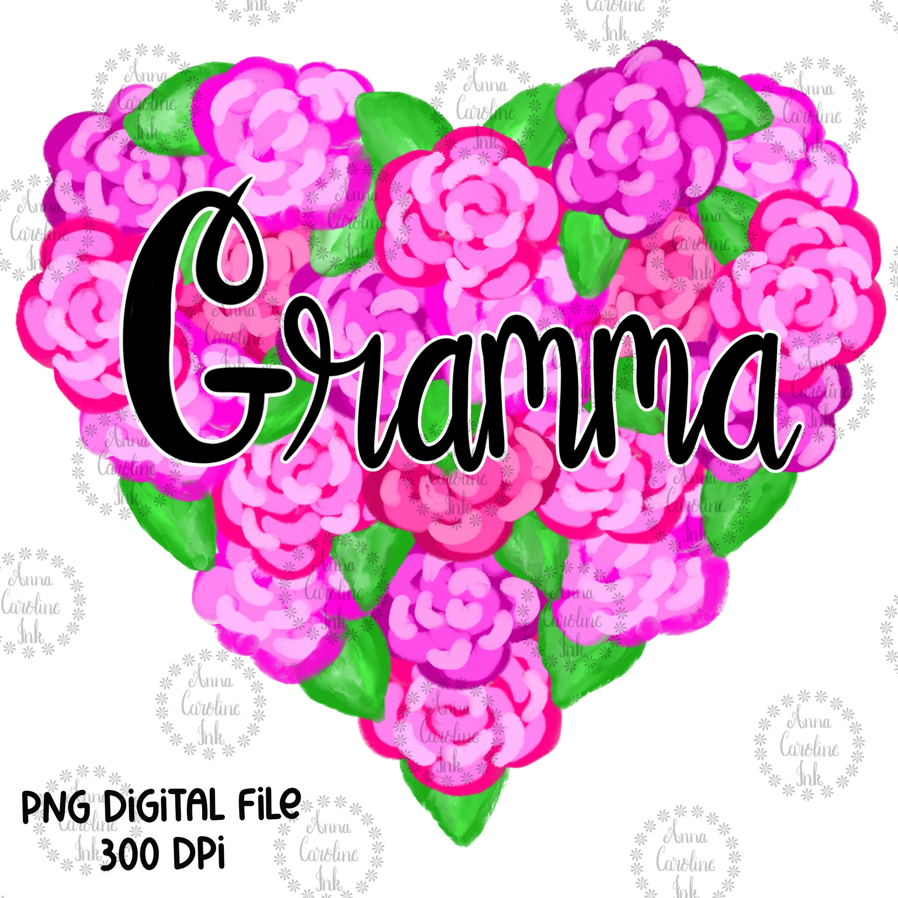 Gramma PNG Floral Hydrangea Heart for Sublimation Gramma Hand Drawn ...