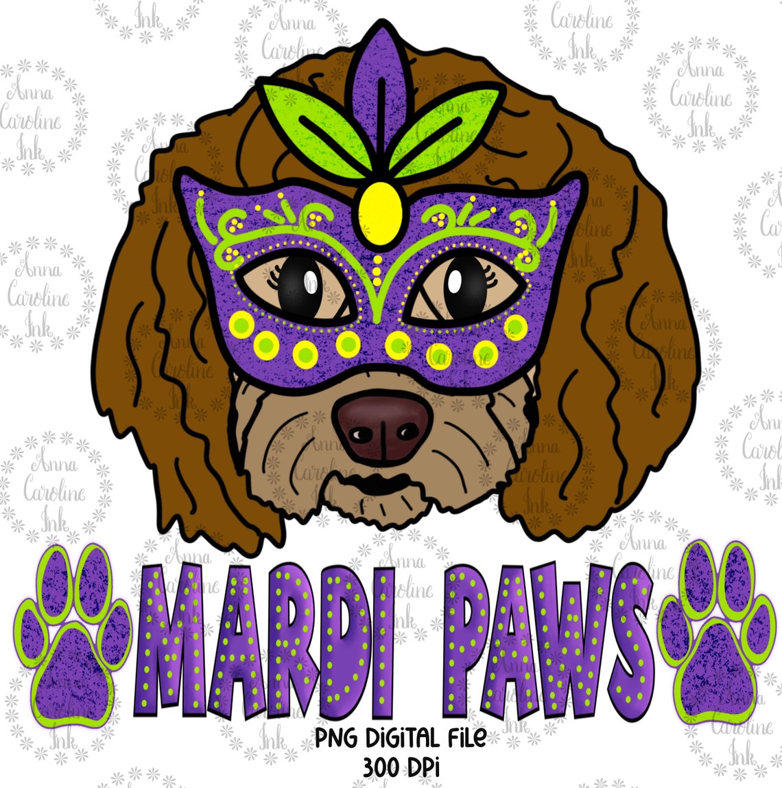 Mardi Gras Puppy PNG Hand Drawn Digital Download Sublimation Heat ...