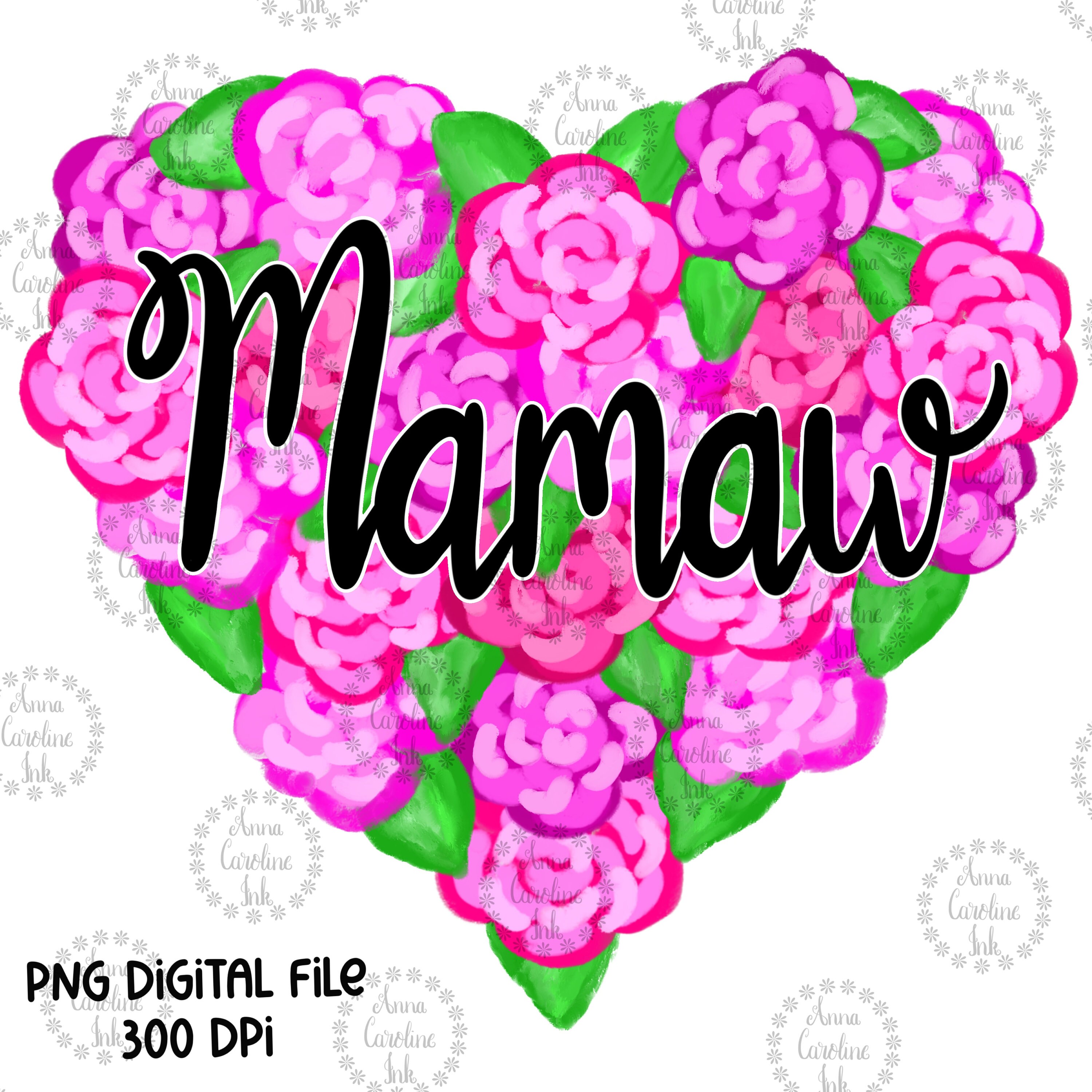 Mamaw PNG Floral Hydrangea Heart for Sublimationmamaw Hand Drawn ...