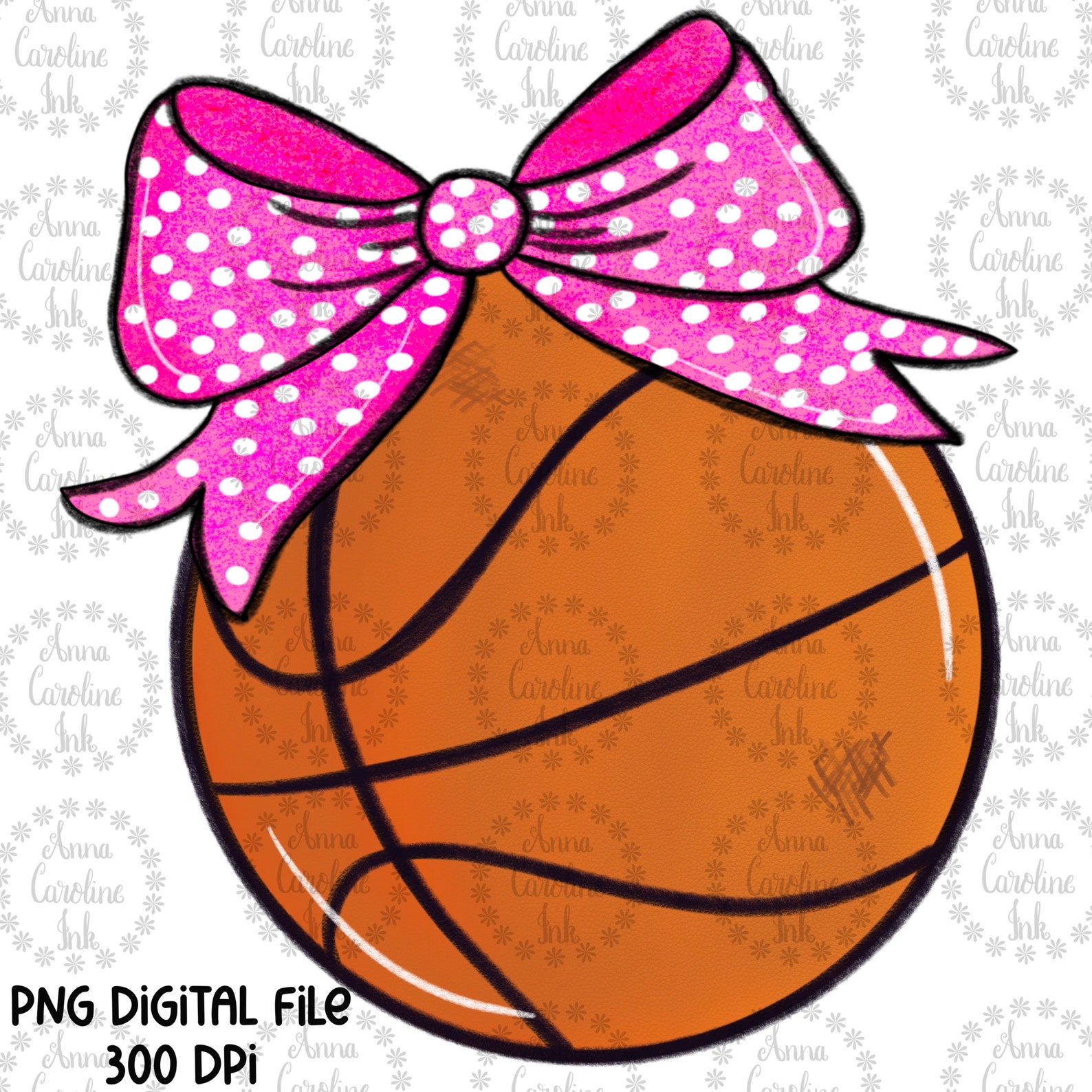 Basketball PNG Pink Poke A Dot Bow Basketball Digital Download Coquette ...