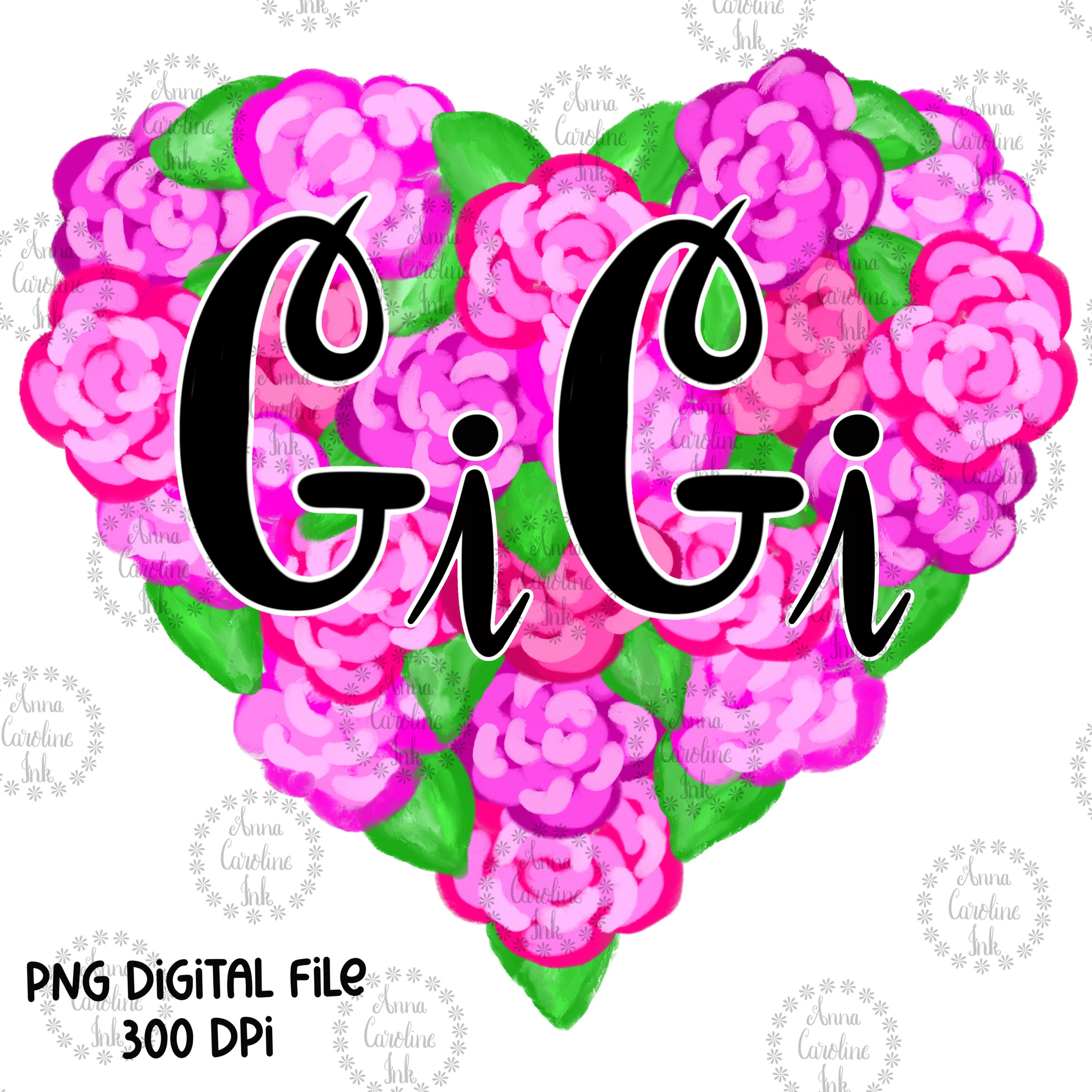 Gigi PNG Floral Hydrangea Heart for Sublimation Gigi Hand Drawn Design Printable T-shirt for Mom ...