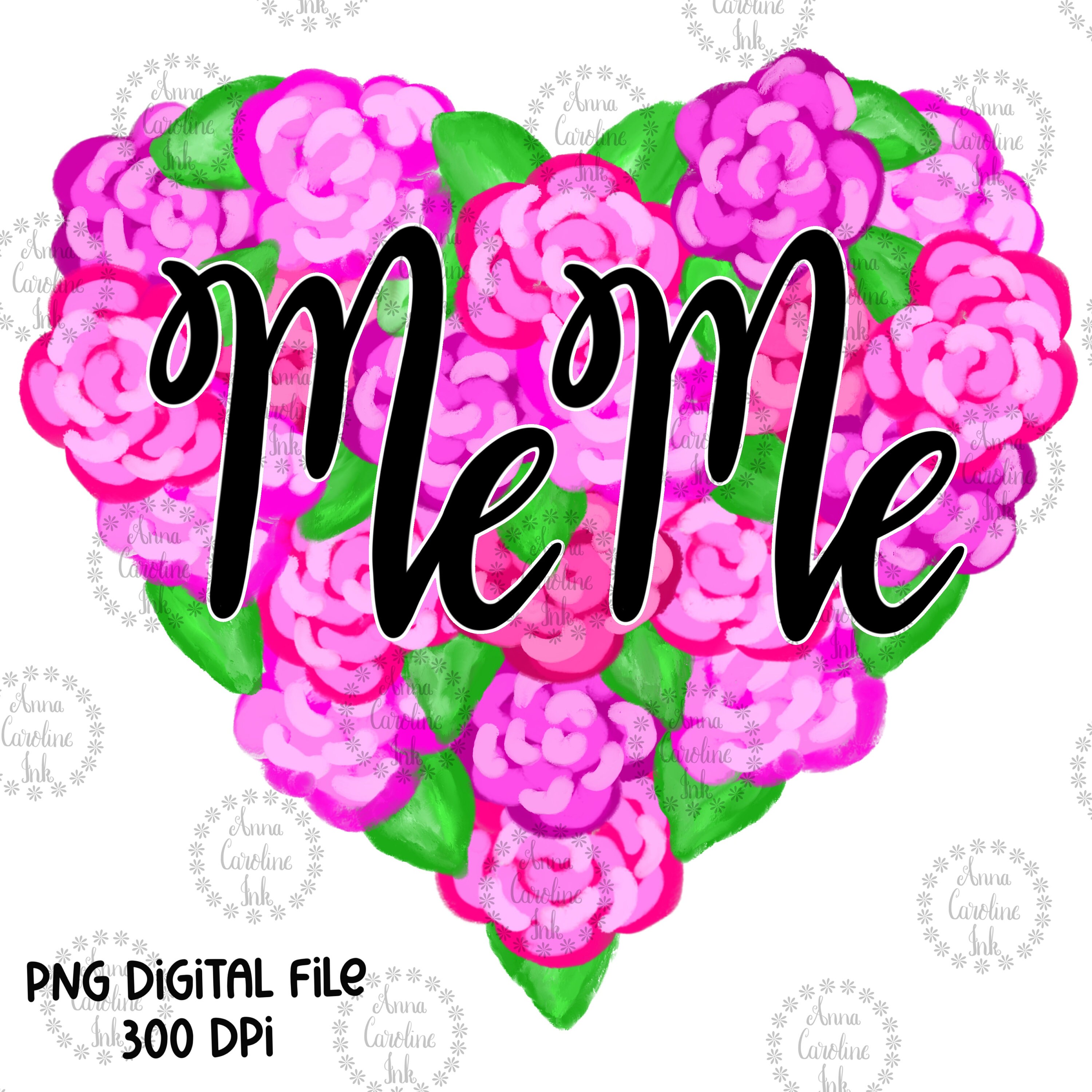 Meme PNG Floral Hydrangea Heart for Sublimationmeme Hand Drawn Design ...