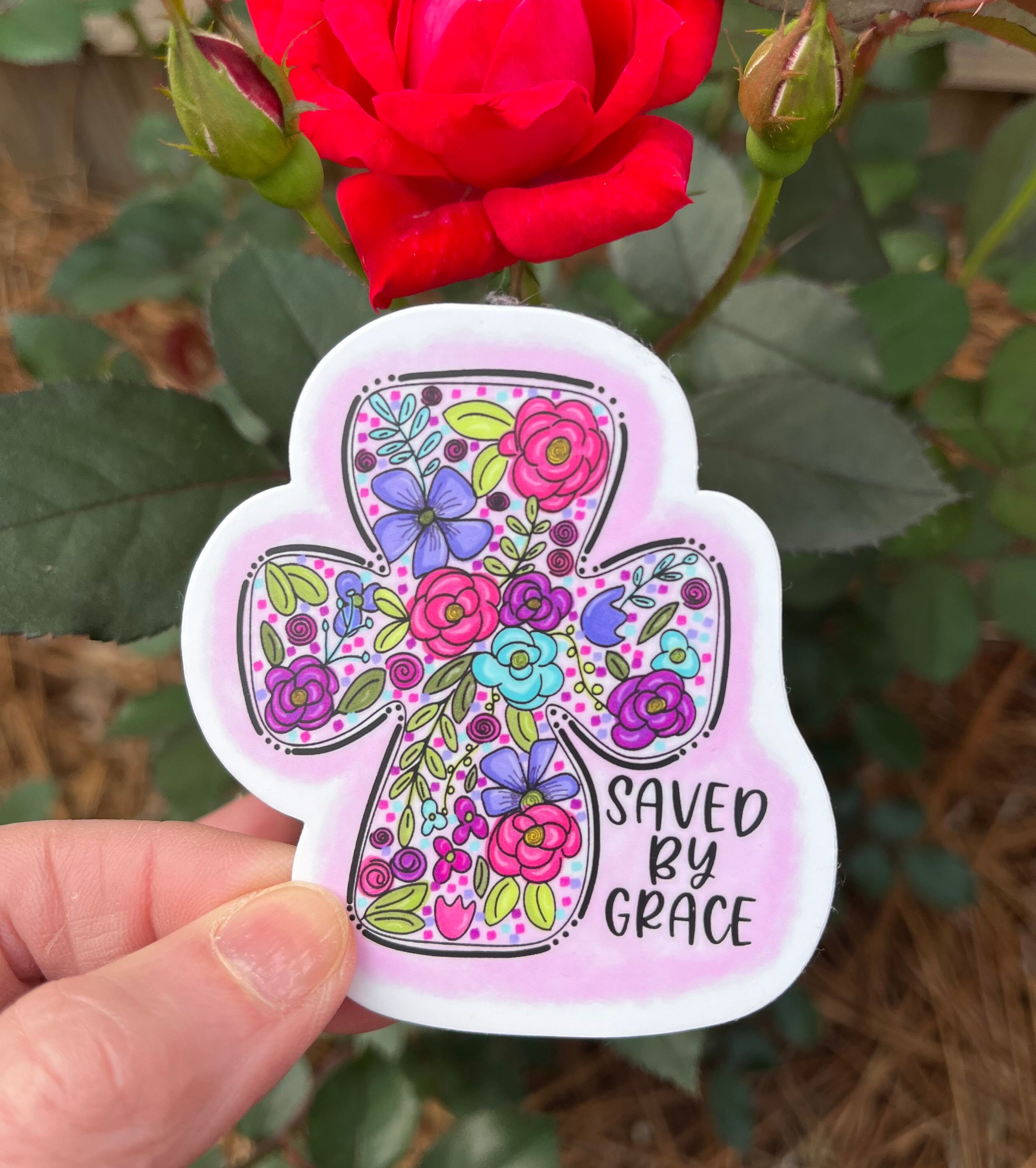 Saved by Grace Vinyl Waterproof Sticker for Christian Friend Gift for ...