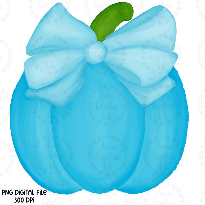 Pumpkin PNG Watercolor Turquoise Pumpkin Digital Download Coquette Bow ...