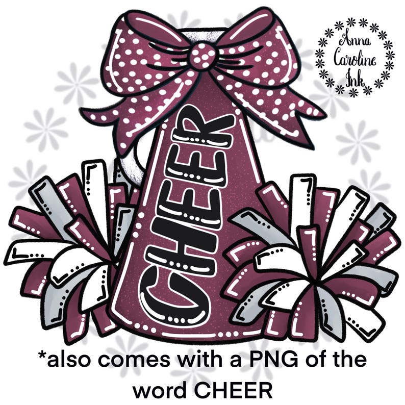 Cheer Pom Poms Megaphone PNG Bow Megaphone Cheerleader Tshirt Design ...