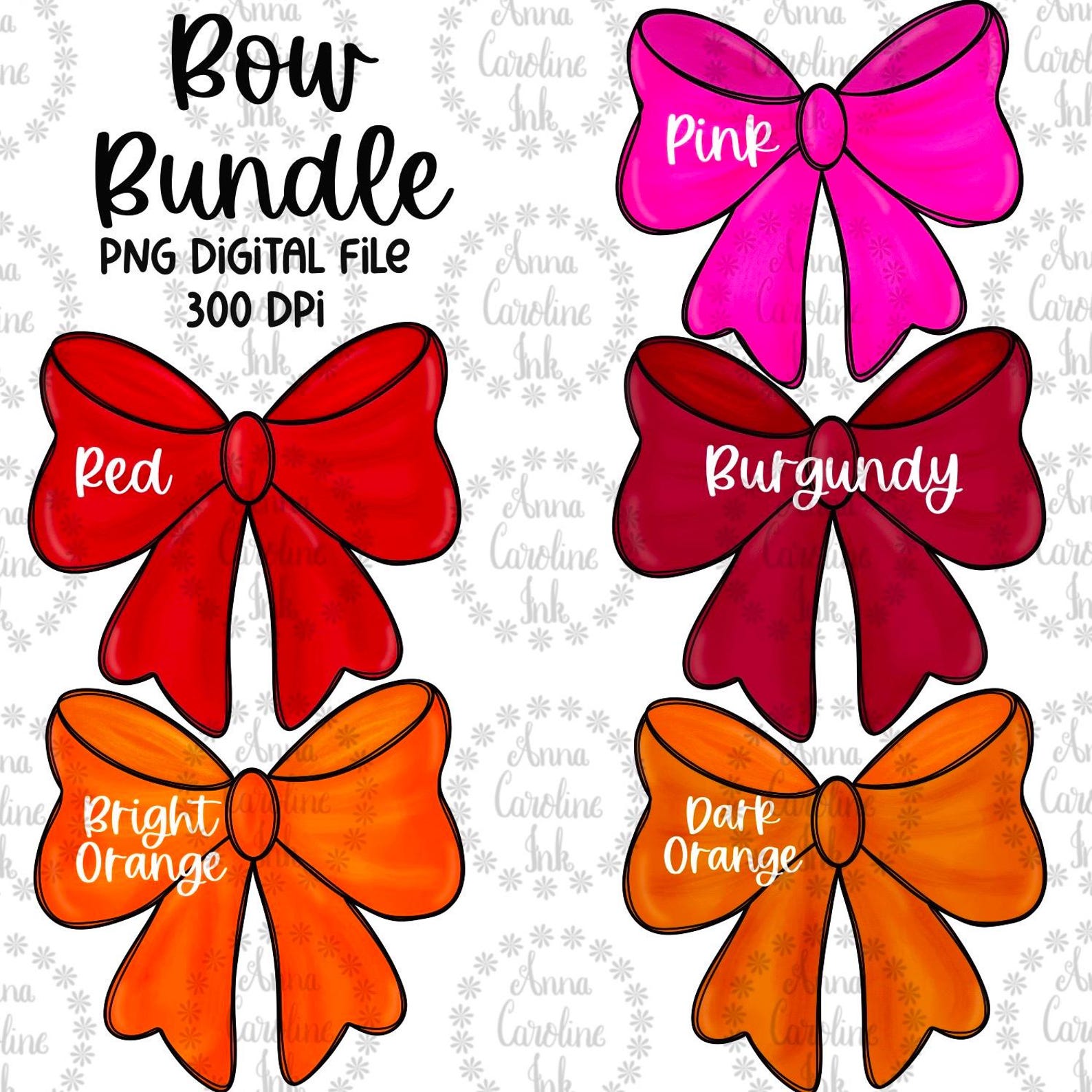 Bow Bundle PNG Files Five Coquette Bows Digital Download Coquette Clip ...