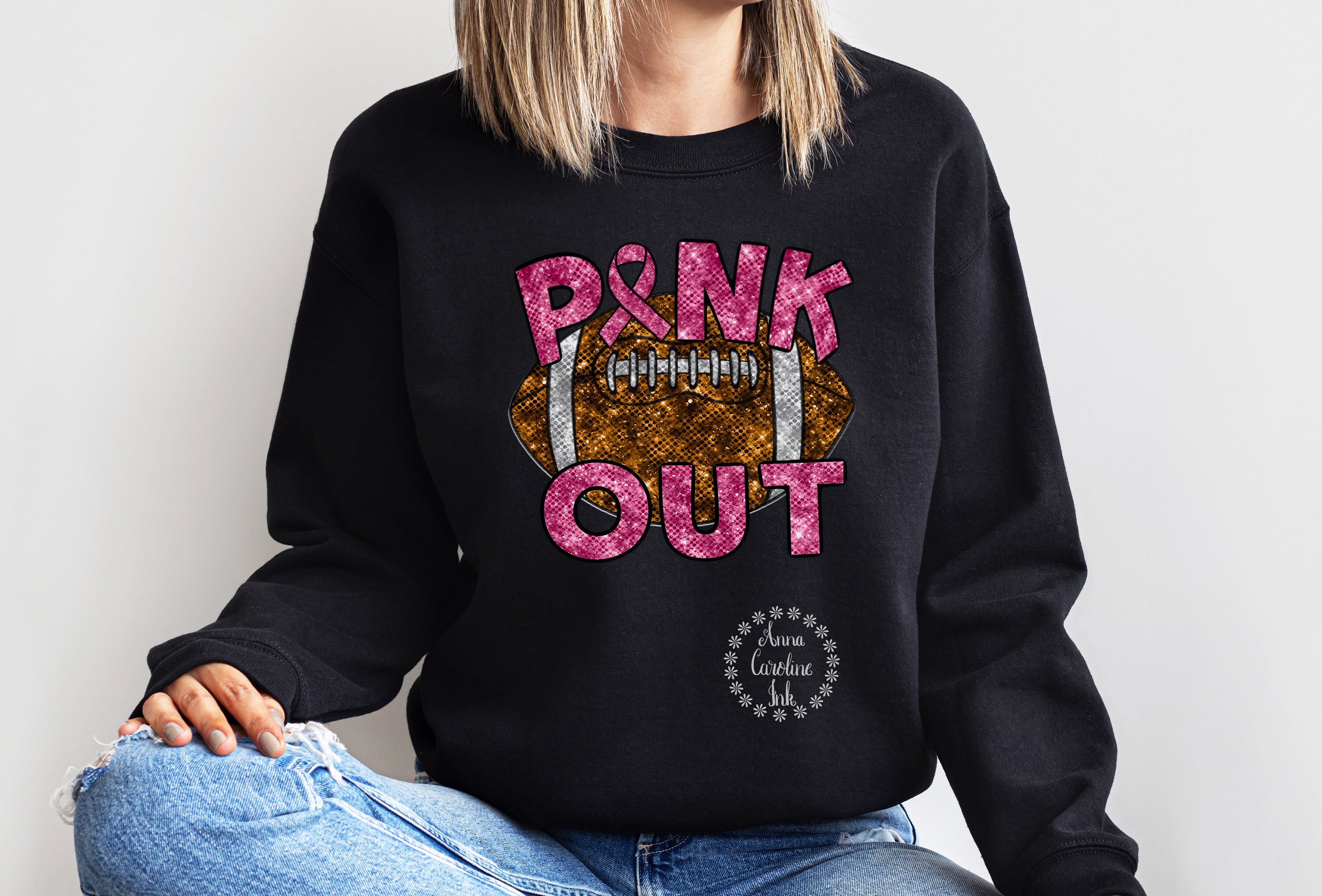 Pink Out PNG Sequin Football Pink Out Digital Download Sublimation ...