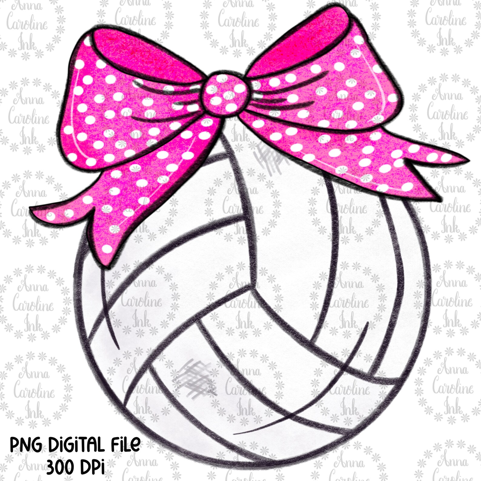 Volleyball Bow PNG Pink Poke A Dot Bow Volleyball Digital Download ...