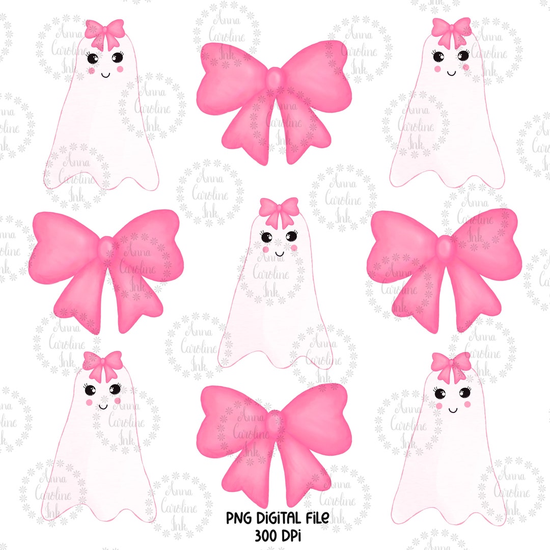 Ghosts and Bows PNG Watercolor Ghost Digital File Pink Coquette Bow ...