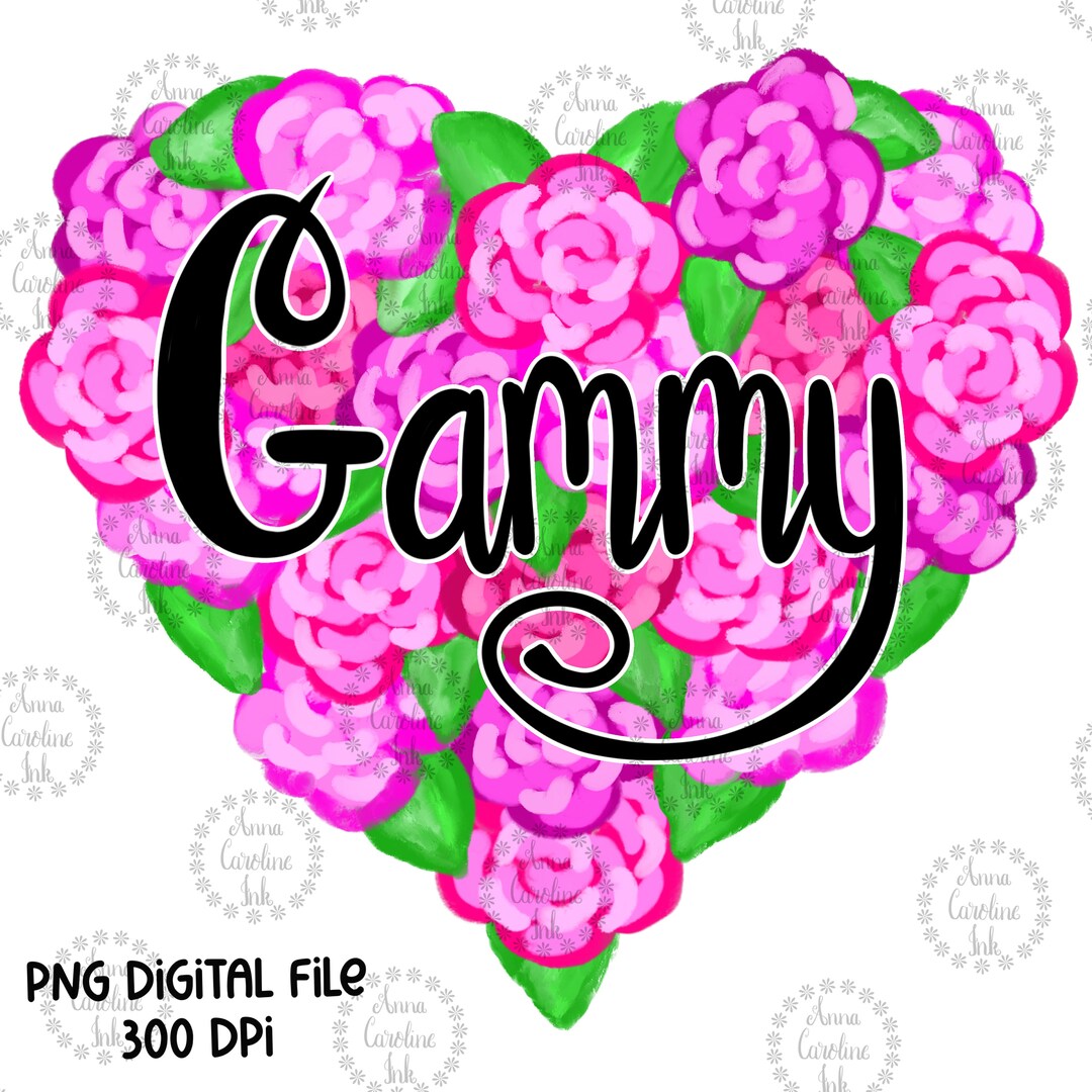 Gammy PNG Floral Hydrangea Heart for Sublimation Gammy Hand Drawn ...